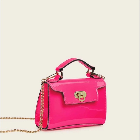 Bags | Neon Pink Metal Lock Chain Strap Satchel Bag | Poshmark